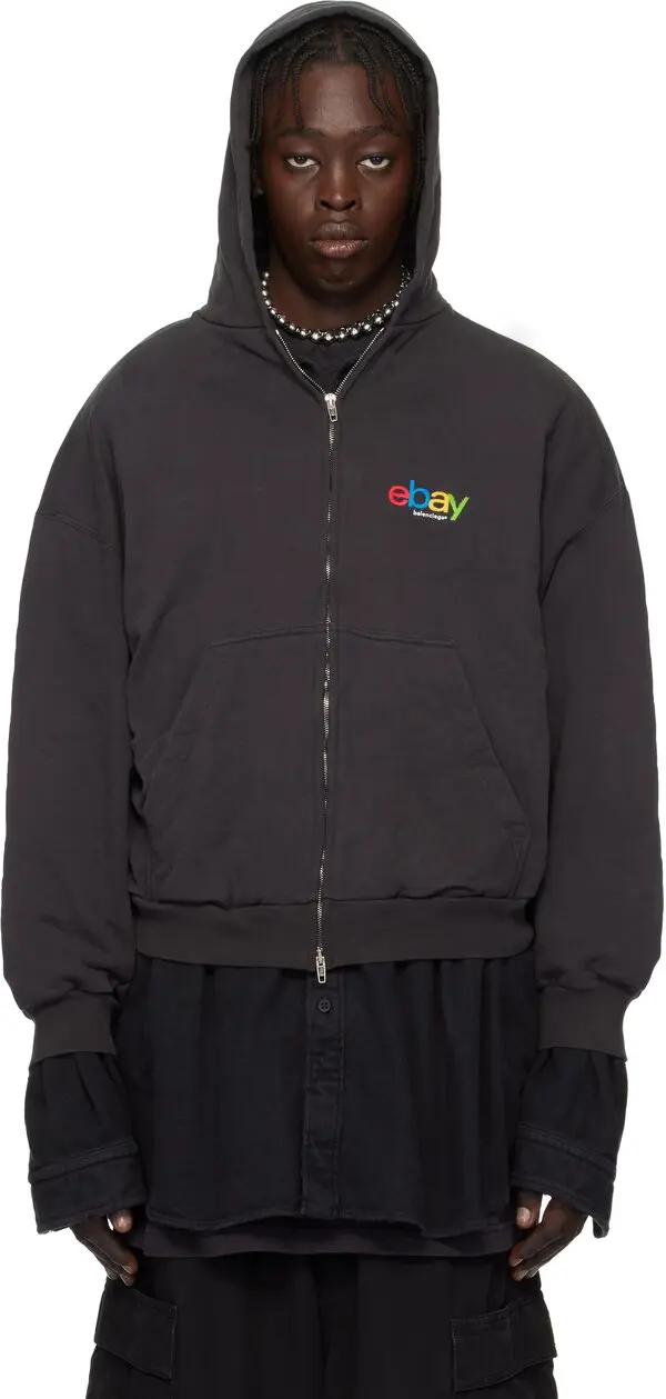 Balenciaga Ebay Edition Zip-Up Hoodie - Washed Black | Editorialist